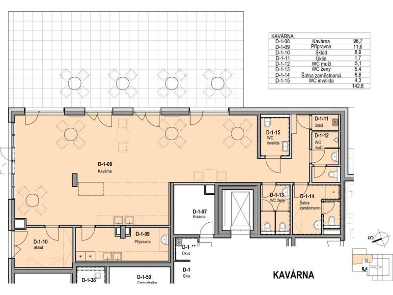 Komerční prostor, 142,6 m2, 1. NP, budova D